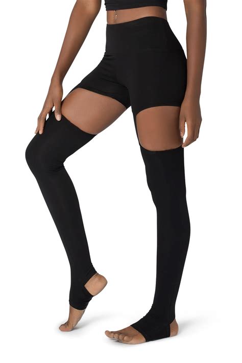 Black Cotton Lycra Stirrup Leggings High Waist Womens Yoga Workout
