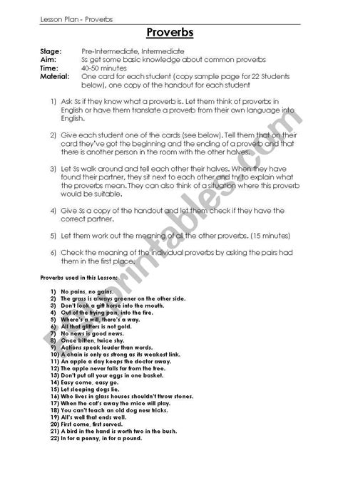 Proverbs Esl Worksheet By Derricks