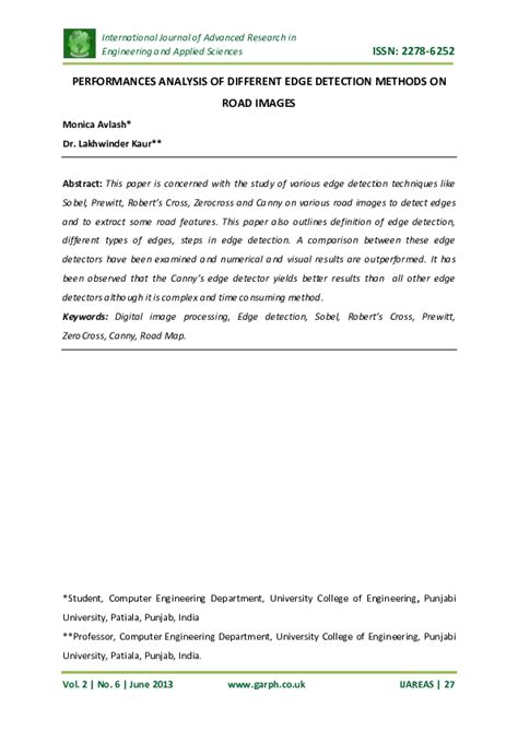 pdf performances analysis of different edge detection methods on road