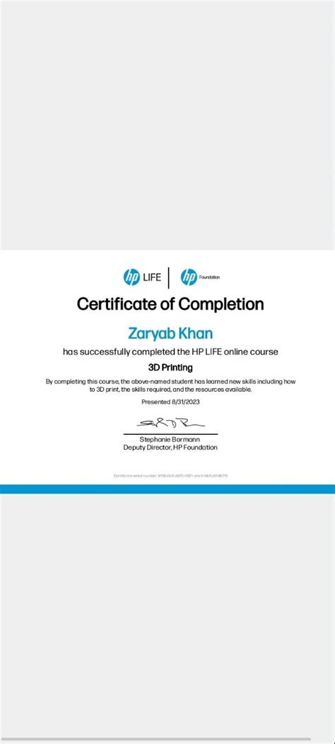 Zaryab Khan On Linkedin I Have Got A Certificate Of 3d Printing Course Which I Done Online