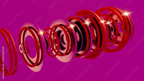 Dynamic Equalizer In The Form Of Red Disks On Pink Background Futuristic Sound Wave