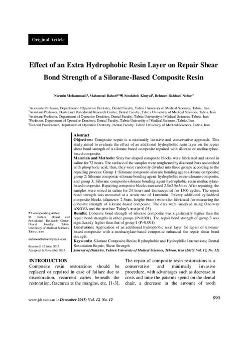Pdf Effect Of An Extra Hydrophobic Resin Layer On Repair Shear Bond Strength Of A Silorane