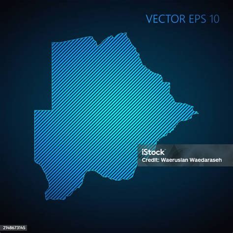 Botswana Striped Map Template Made From Blue Diagonal Lines On Dark Background Stock