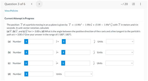 Solved The Position R Of A Particle Moving In An Xy Plane Is
