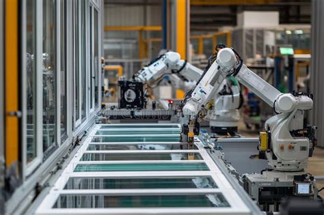 Advanced Robotic Arms Performing Automated Assembly In A Modern Manufacturing Facility Stock