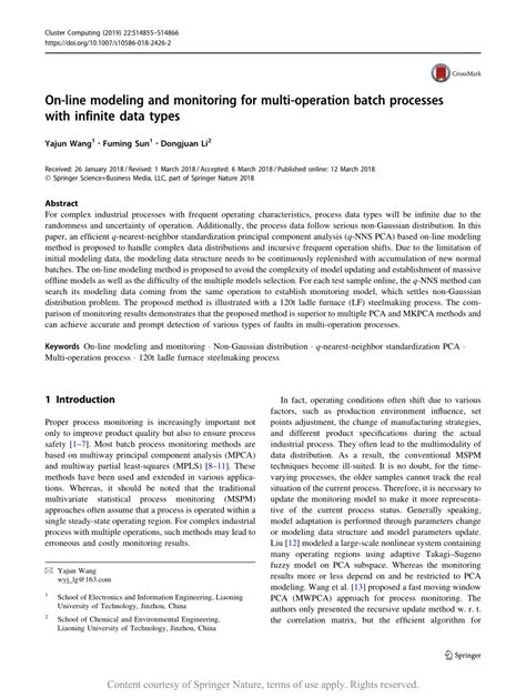 On Line Modeling And Monitoring For Multi Operation Batch Processes