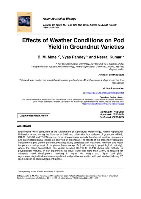 Pdf Effects Of Weather Conditions On Pod Yield In Groundnut Varieties