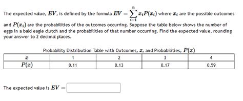 Solved The Expected Value Ev Is Defined By The Formula Evi