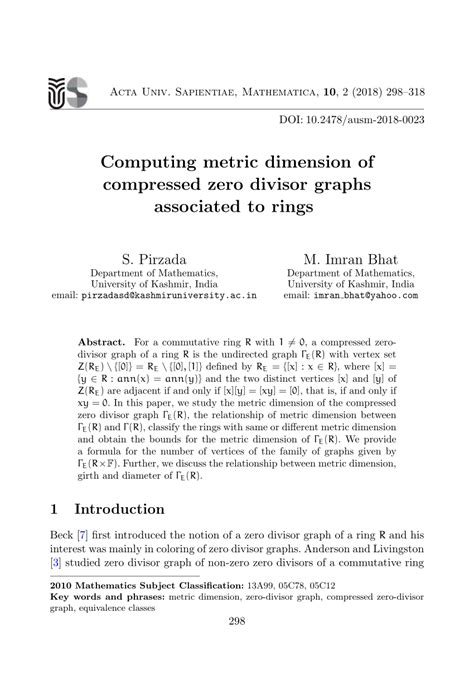 Pdf Computing Metric Dimension Of Compressed Zero Divisor Graphs Associated To Rings