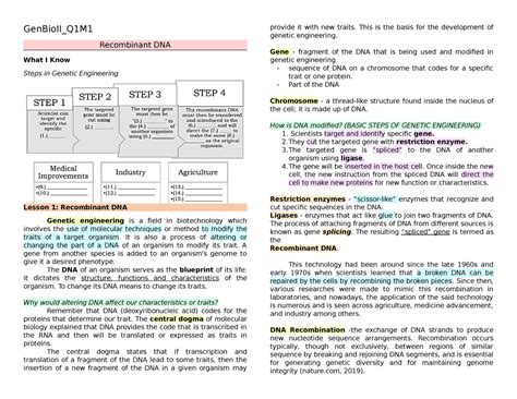Gen Bio Ii Lec Q1m1 Gen Bio Ii Lec Q1m1 Lecture Notes About Recombinant Dna Genbioiiq1m