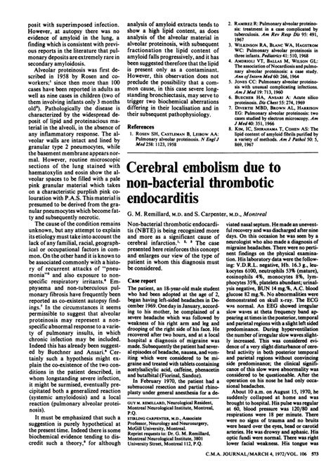 Pdf Cerebral Embolism Due To Non Bacterial Thrombotic Endocarditis