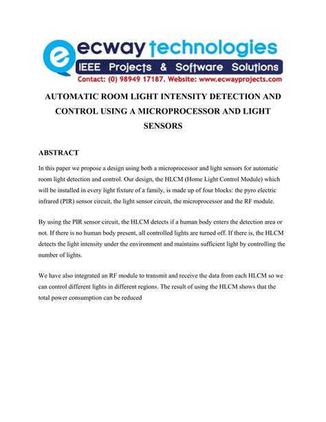 Automatic Room Light Intensity Detection And Control Using A Microprocessor And Light Sensors Pdf