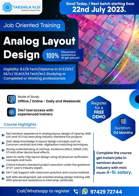 Takshila Vlsis Job Oriented Analog Layout Design Course Next Batch Starting From 22nd July