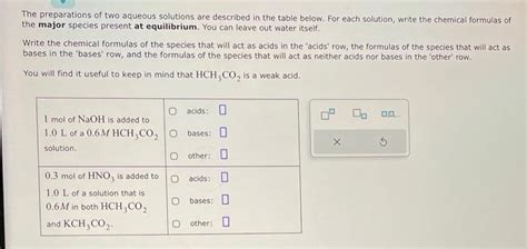 Solved The Preparations Of Two Aqueous Solutions Are