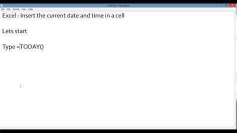 excel insert the current date and time in a cell youtube