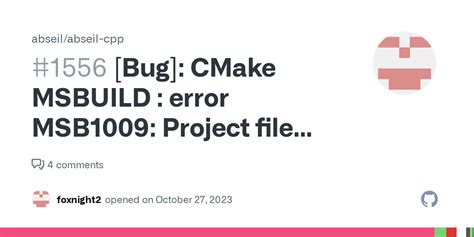 Bug Cmake Msbuild Error Msb1009 Project File Does Not Exist