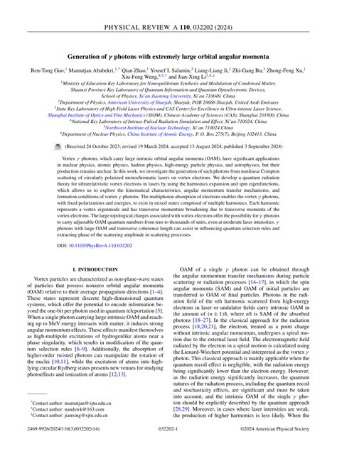 Pdf Generation Of γ Photons With Extremely Large Orbital Angular Momenta