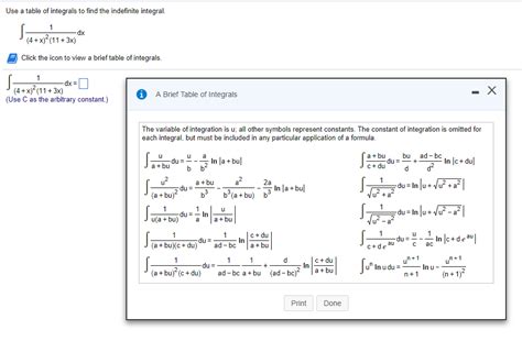 Solved Use A Table Of Integrals To Find The Indefinite