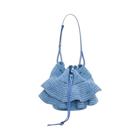 로에베 벌룬 루플 백 인 라피아 앤 카프스킨 데님 블루 Loewe Kream