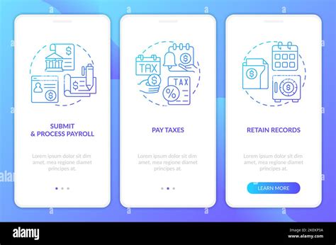 Stages Of Payroll Processing Blue Gradient Onboarding Mobile App Screen