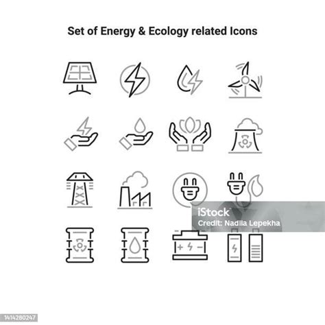 녹색 에너지 얇은 선 아이콘 집합입니다 재생 가능 에너지 녹색 기술에 대한 아이콘 프로젝트를위한 요소를 디자인하십시오 벡터 일러스트레이션 화력 발전소에 대한 스톡 벡터 아트