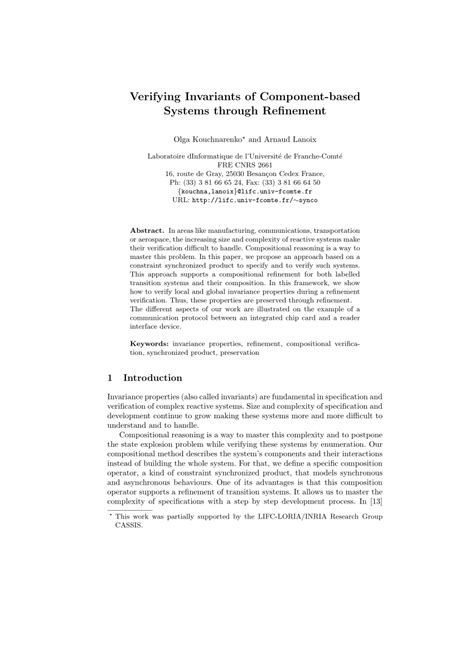 Pdf Verifying Invariants Of Component Based Systems Through Refinement