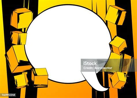 큐브 모양이 있는 빈 만화책 말풍선 배경 노란색 만화 만화 템플릿입니다 가격표에 대한 스톡 벡터 아트 및 기타 이미지 가격표