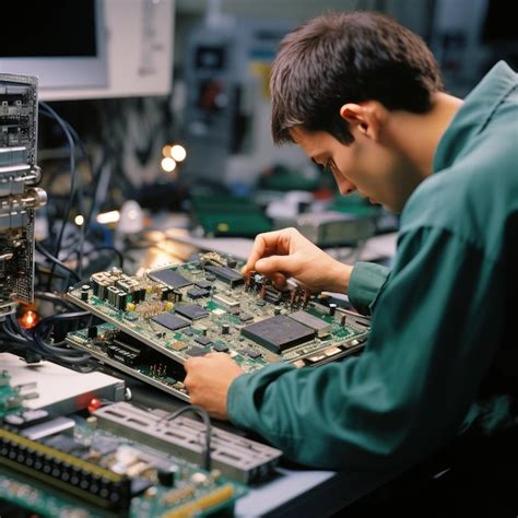 Premium Photo A Worker Handling An Electronic Circuit Board The Worker Is Assembling Or