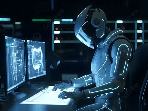 intelligent robot computer room data processing advertising background