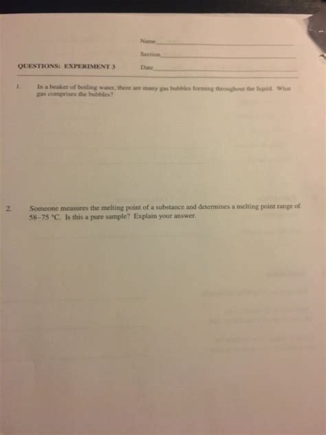 solved name section data sheet experiment 3 date a melting
