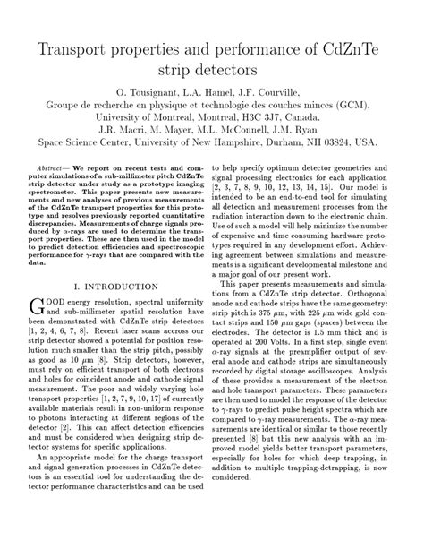 Pdf Transport Properties And Performance Of Cdznte Strip Detectors