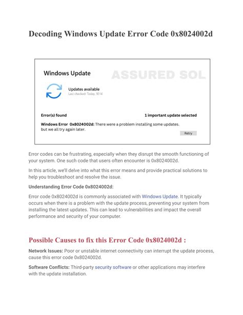 Ppt Decoding Windows Update Error Code 0x8024002d Powerpoint