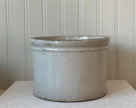 Vintage Gray Stoneware Crock Rustic Neutral Farmhouse Decor Antique