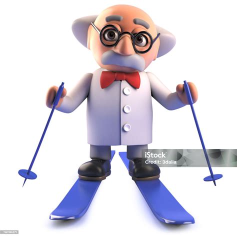 눈 속에서 스키를 타는 3d 만화 미친 과학자 교수 3차원 형태에 대한 스톡 사진 및 기타 이미지 3차원 형태 과학 과학자 Istock