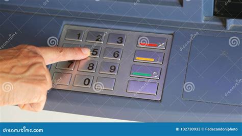 Woman Typing The Secret Code On The ATM Keyboard Stock Image Image Of Machine Industry 102730933