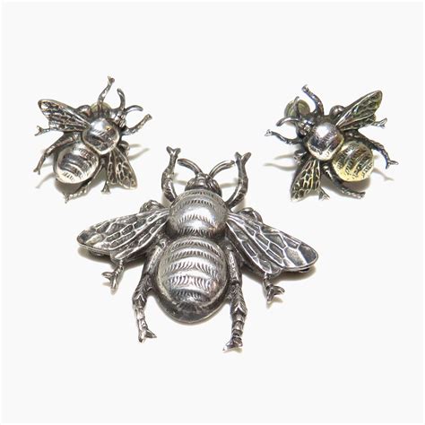 Joseff Silver Tone Bee Pin And Screw Earring Set Etsy