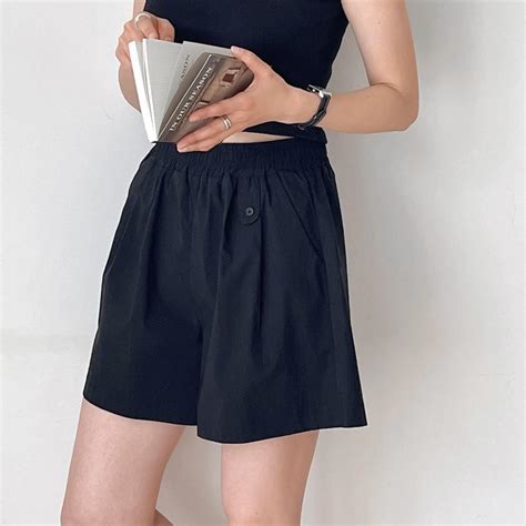 Vy 여자 단추 포인트 여름바지 핀턱 고무줄 숏팬츠