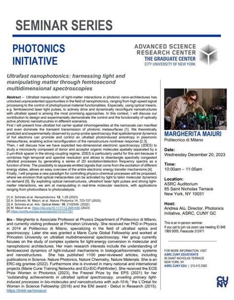 Fall 2023 Photonics Seminar Series Margherita Maiuri Politecnico De Milano The Advanced