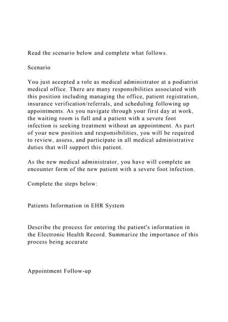 Read The Scenario Below And Complete What Followsscenariodocx