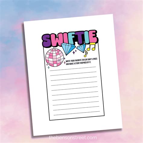 Free Printable Taylor Swift Writing Prompts Worksheets The Benson Street