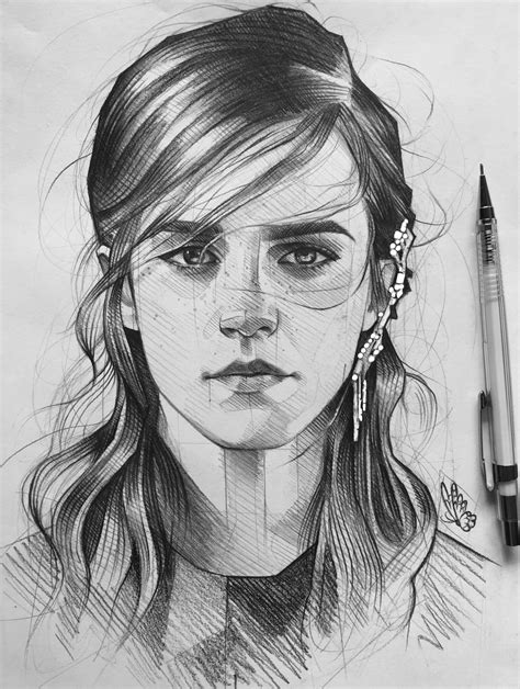 Emma Watson Black And White Drawing