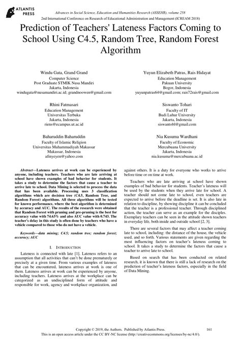 pdf prediction of teachers lateness factors coming to school using c4 5 random tree random