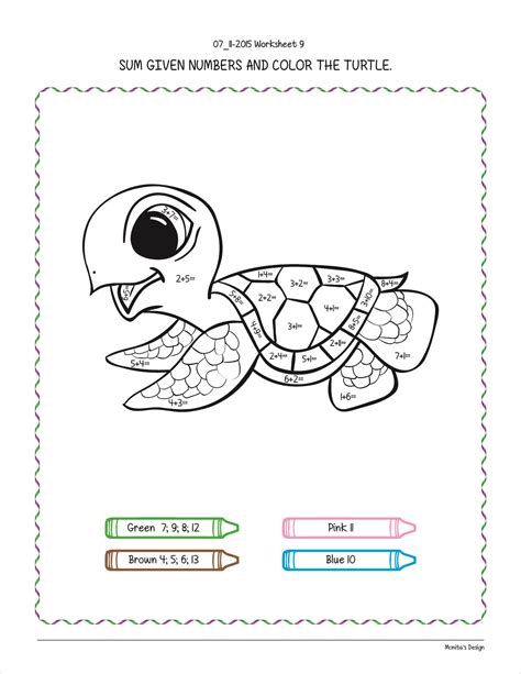 Sum Given Numbers And Color The Turtle Enjoy Turtle Color Pink