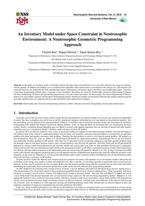 Pdf An Inventory Model Under Space Constraint In Neutrosophic