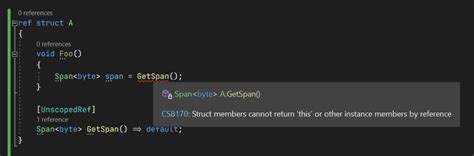 incorrect cs8170 when calling [unscopedref] method to assign to a fixed local · issue 63529