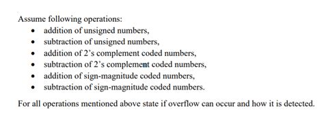 solved assume following operations addition of unsigned