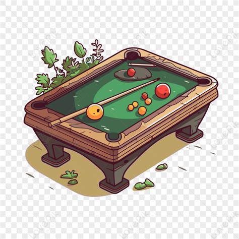 당구 클립 아트 만화 이미지는 일부 식물 옆에 당구대를 보여줍니다 벡터 Png 일러스트 무료 다운로드 Lovepik
