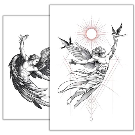 Icarus Tattoo Sketch Mythological Tattoo Flash Art Digital Download