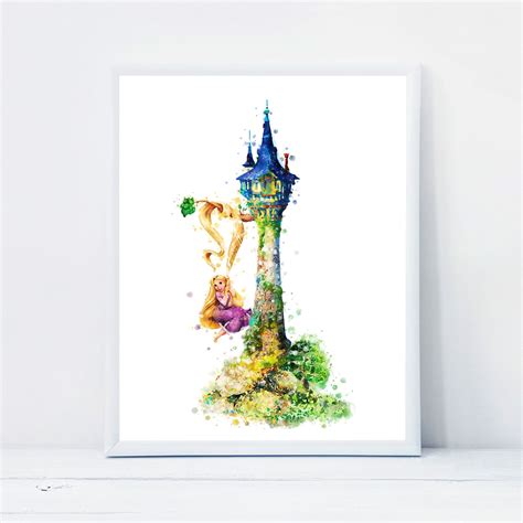 Tangled Tower Art Print Princess Rapunzel Watercolor Princess Rapunzel