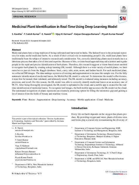Pdf Medicinal Plant Identification In Real Time Using Deep Learning Model